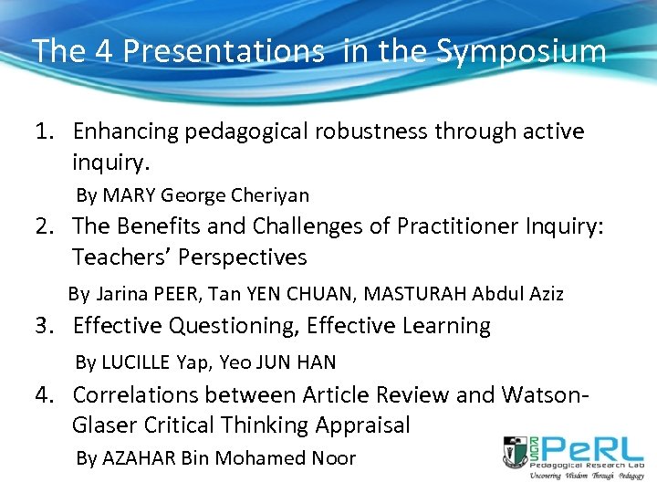 Nurturing the Reflective Practitioner Enhancing pedagogical robustness ...