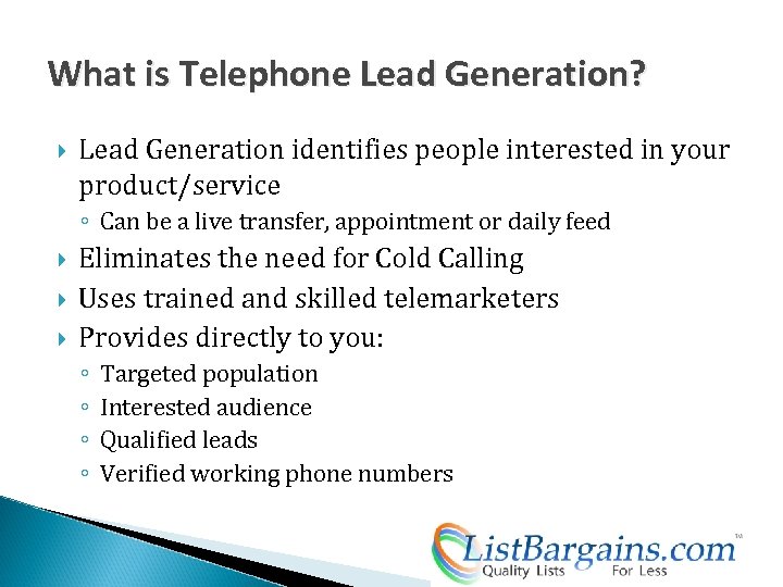 Sales Lead Generation With List Bargains com Mary
