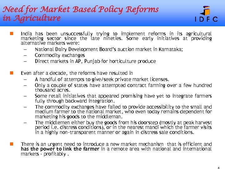 Regulatory Impediments to Market Based Policy Reforms in