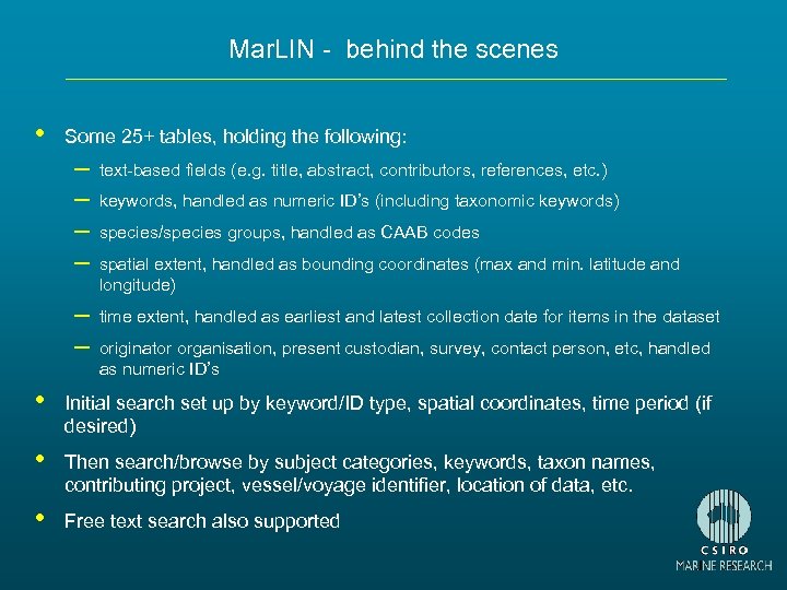 On-line biological data concepts at CSIRO Marine Research