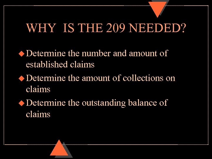 FNS-209 THE STATUS OF CLAIMS AGAINST HOUSEHOLDS