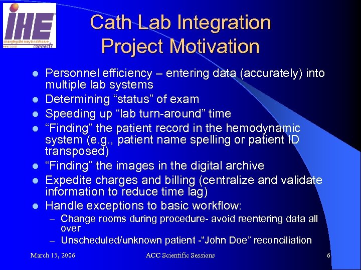 Cardiac Catheterization Lab Integration Project Frederic Resnic MD