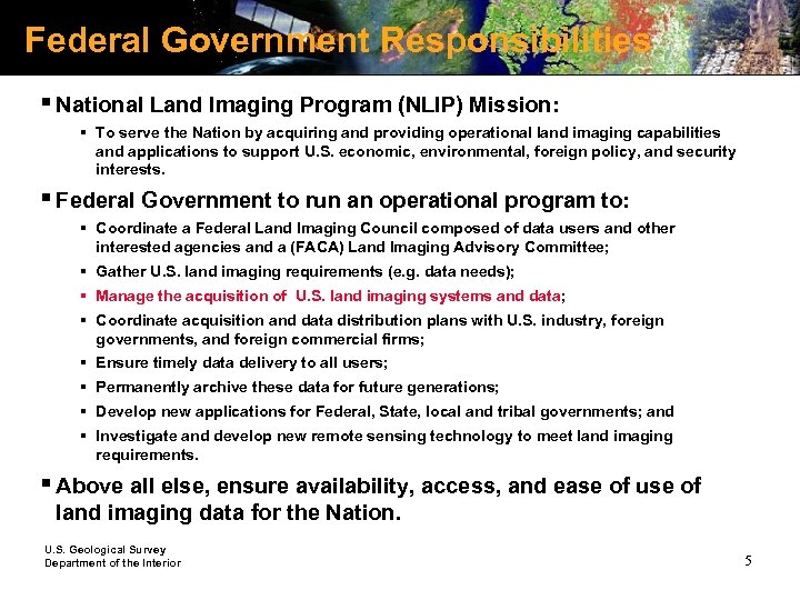 The National Land Imaging Program NLIP Ensuring Operational