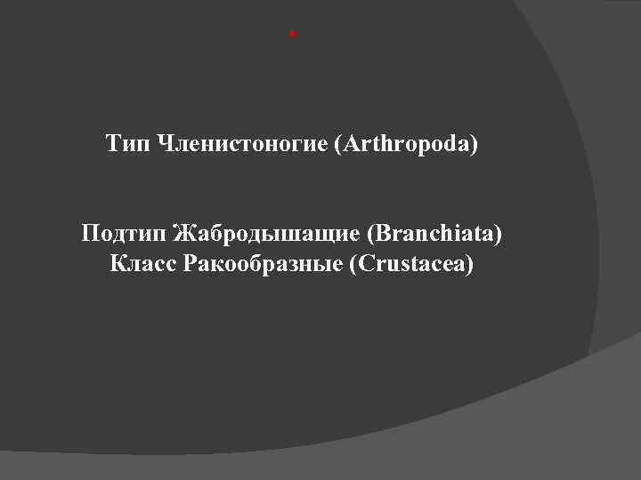 Тип Членистоногие Arthropoda Подтип Жабродышащие Branchiata