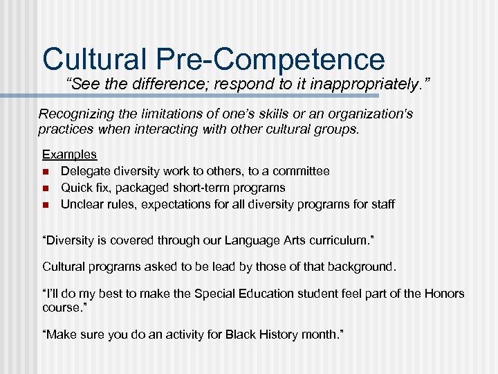Cultural Proficiency Continuum Cecil County Public Schools Cultural