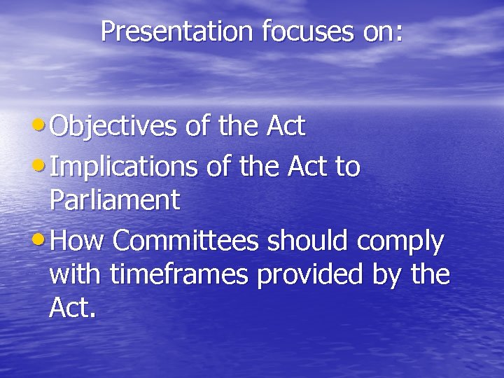 Compliance by Committees with the timeframes provided by