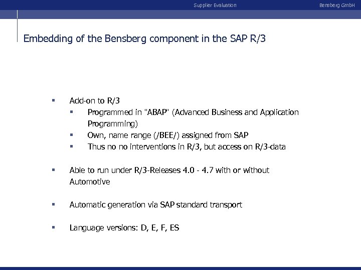 Supplier Evaluation Bensberg Gmb H Supplier Evaluation