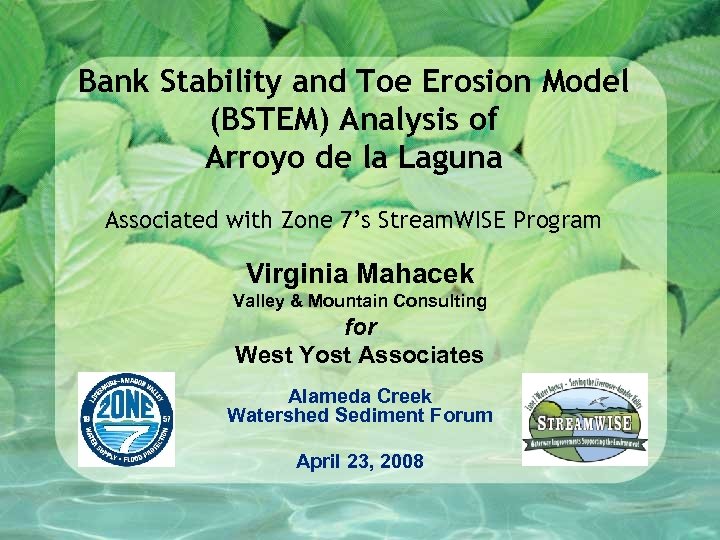 Bank Stability and Toe Erosion Model BSTEM Analysis