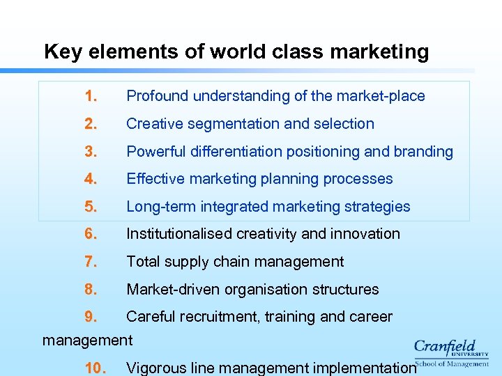 The Role of World Class Marketing in Successful
