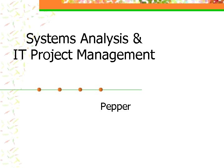 Systems Analysis IT Project Management Pepper
