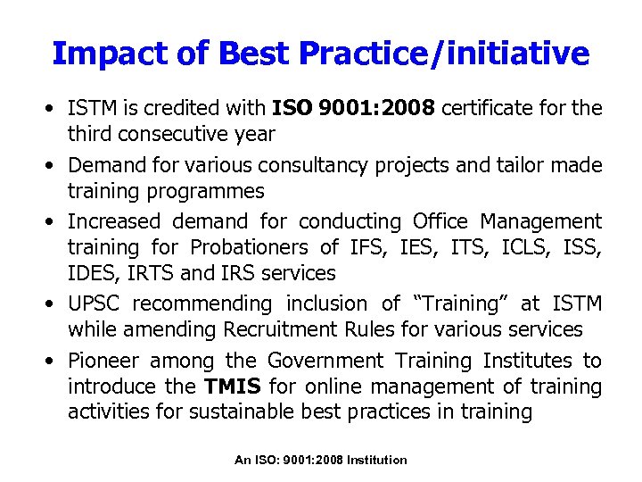 Institute of Secretariat Training Management ISTM Established