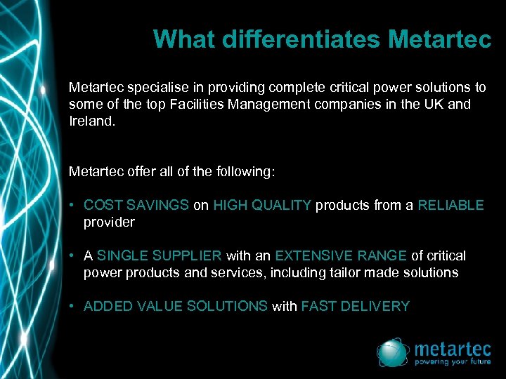 The Critical Power Specialists Who are Metartec