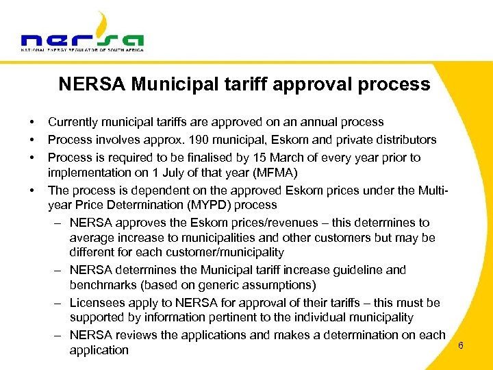 MUNICIPAL TARIFF DETERMINATION PROCESS PRESENTATION TO PPC ON