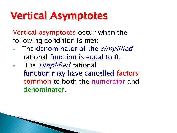 ASYMPTOTES of GRAPHS Vertical Horizontal Slant Oblique