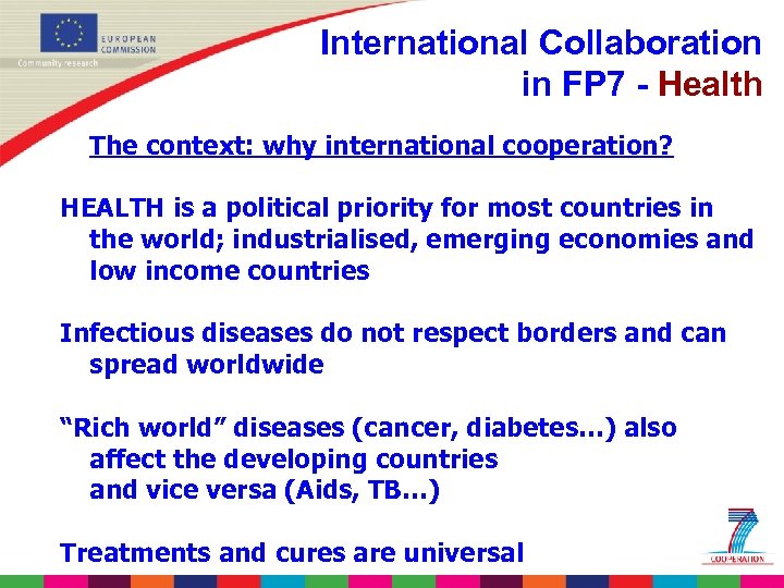 International cooperation in the EU Framework Programmes Health