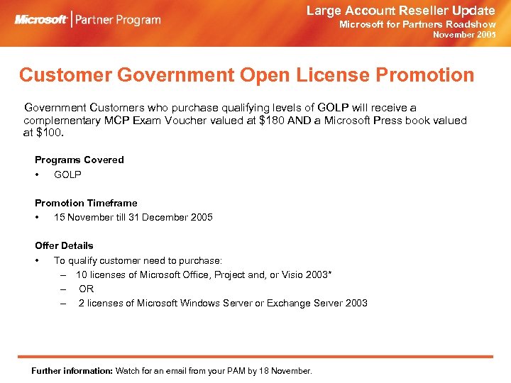 Promotions Large Account Reseller Update Microsoft for Partners