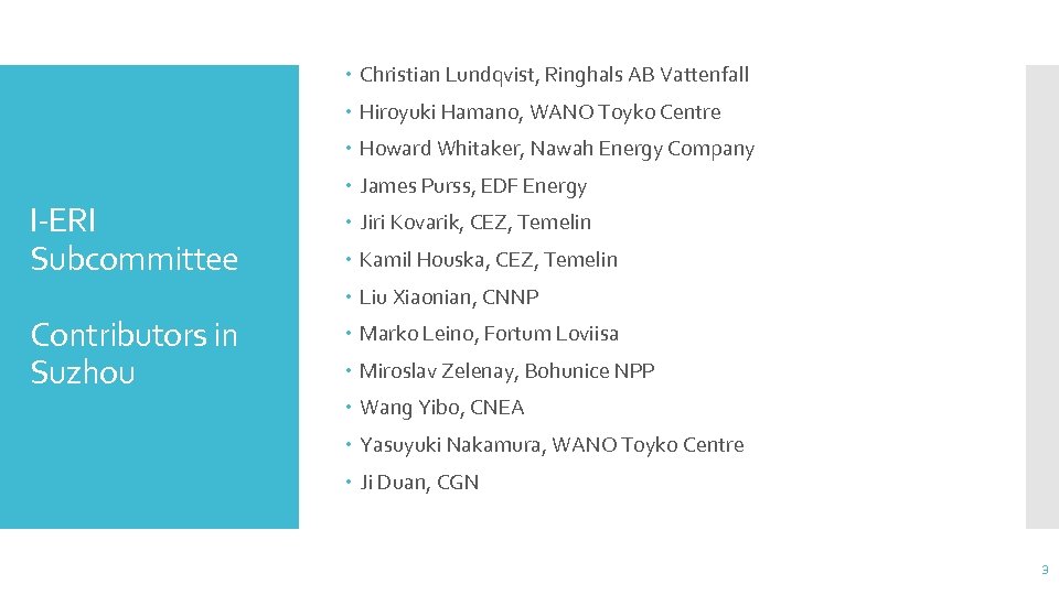 International Equipment Reliability Index I-ERI Subcommittee Update ...