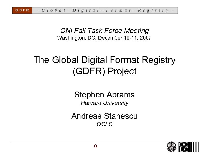 CNI Fall Task Force Meeting Washington DC December