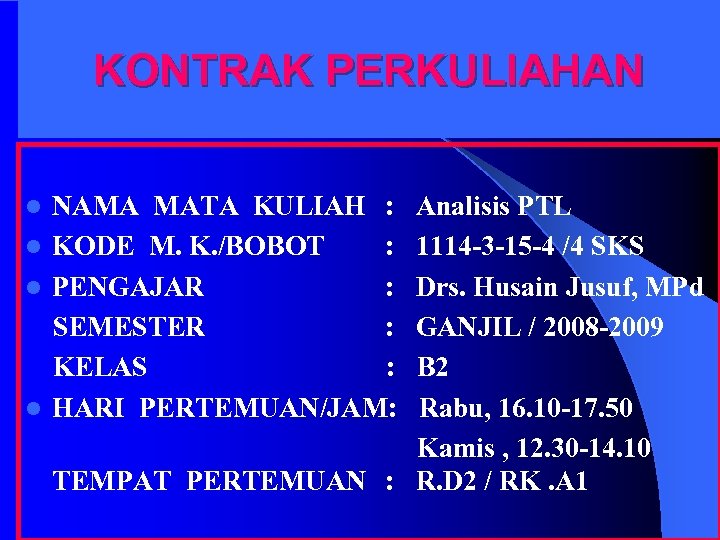 KONTRAK PERKULIAHAN NAMA MATA KULIAH l KODE