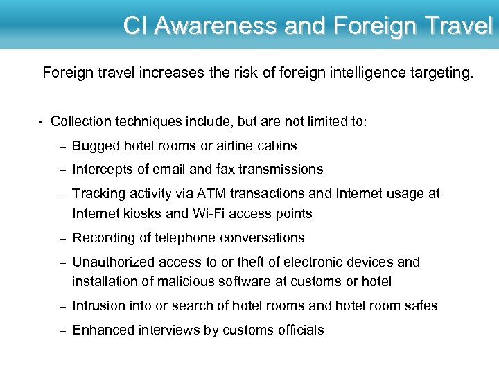 Your Organization Foreign Travel Briefing Agenda