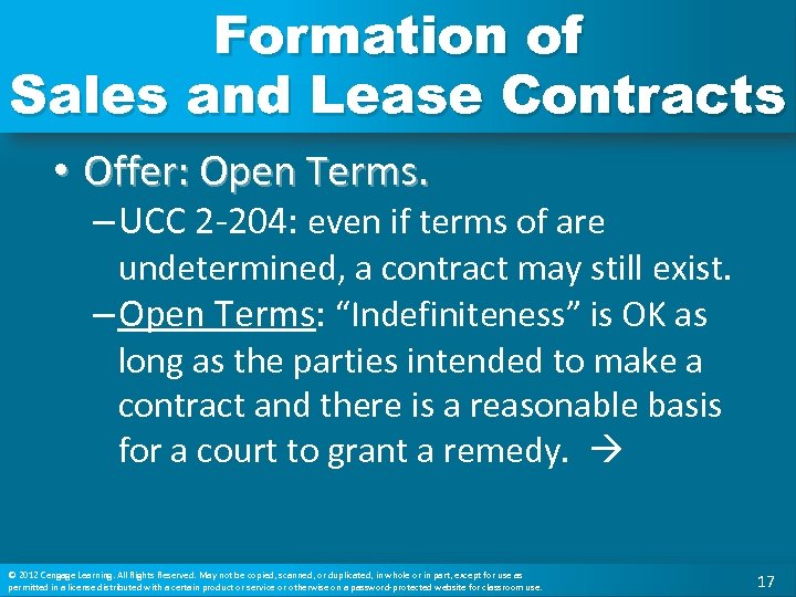CHAPTER 18 FORMATION OF SALES AND LEASE CONTRACTS