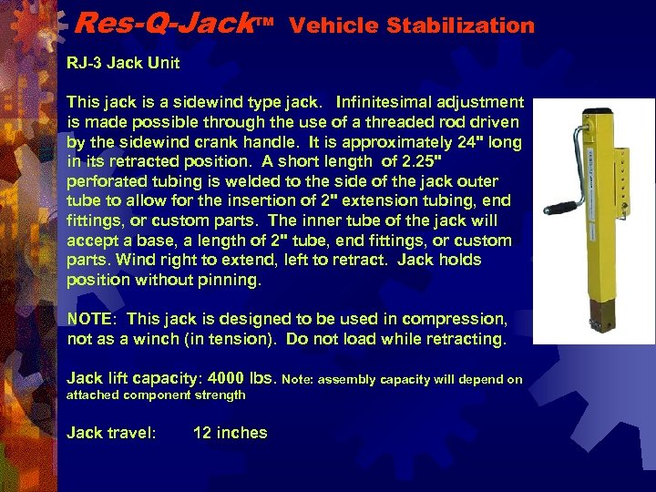 Res-Q-Jack Vehicle Stabilization Model RJ-3 System Package We