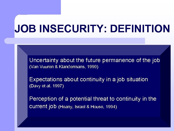 CONSEQUENCES OF JOB INSECURITY M Gloria González-Morales Álvaro