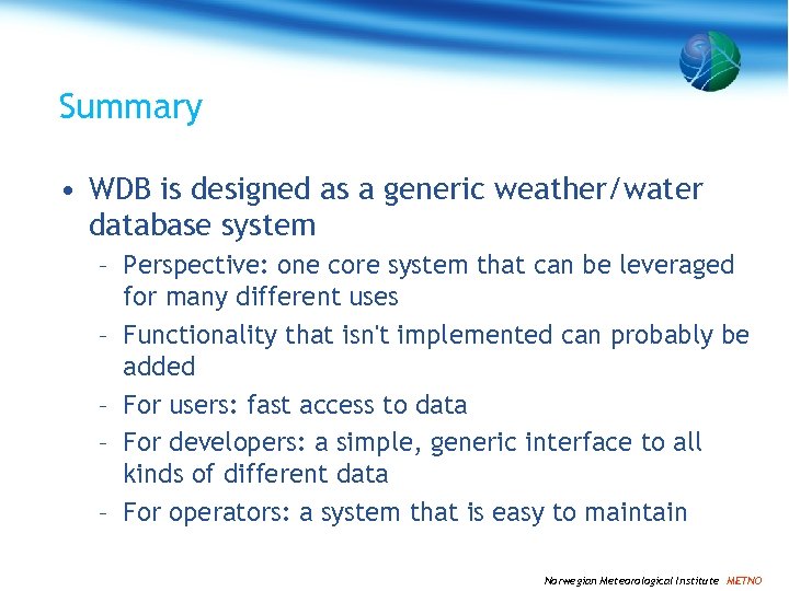 WDB Weather and Water Database 19 th EGOWS
