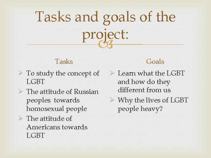 LGBT in the world Tasks and goals