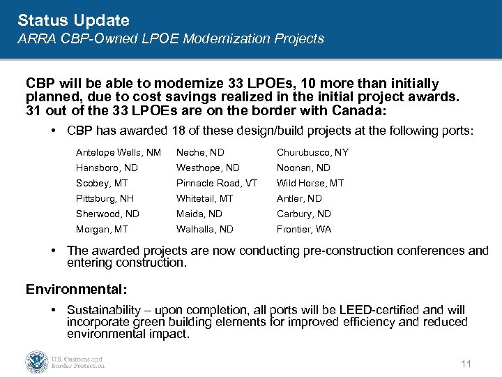 Land Port of Entry Modernization Efforts Transportation Border