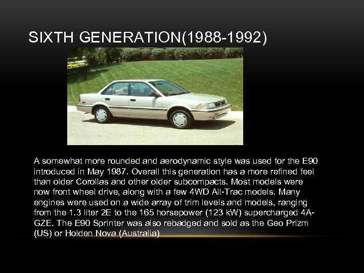 HISTORY OF THE AUTOMOBILE Toyota Corolla FIRST