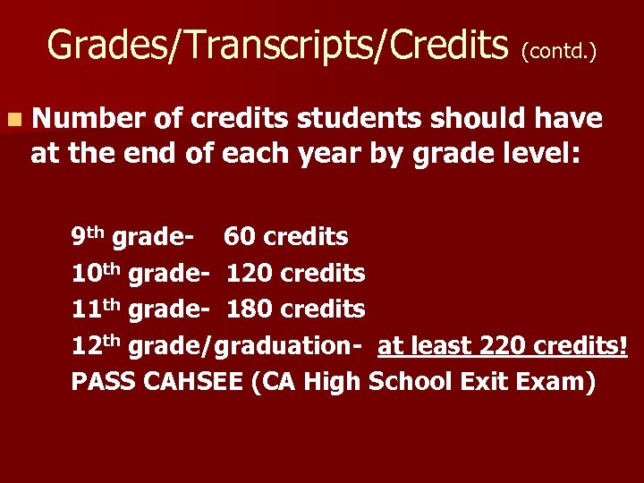 Senior Parent Guardian Meeting Welcome October 21