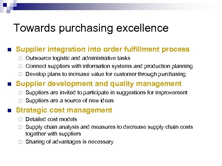 Chapter 9 Purchasing and business strategy Program