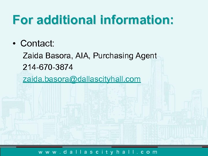 Doing Business with the City of Dallas Overview