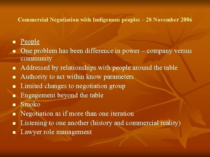Commercial Negotiation with Indigenous peoples Setting the Table