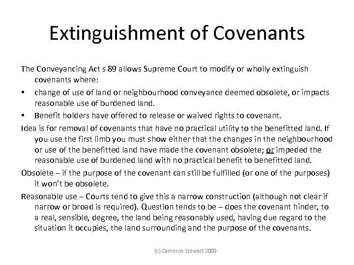 Freehold covenants Cameron Stewart thanks to Jim Helman