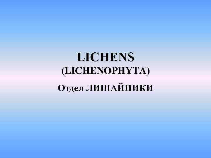 LICHENS (LICHENOPHYTA) Отдел ЛИШАЙНИКИ