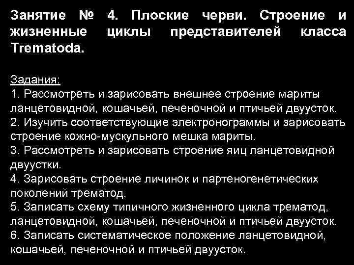 Занятие № 4. Плоские черви. Строение и жизненные