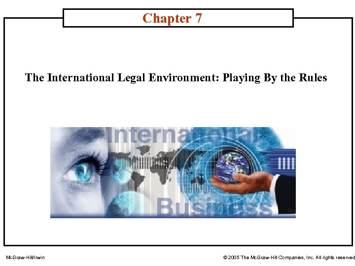 Chapter 7 The International Legal Environment Playing By