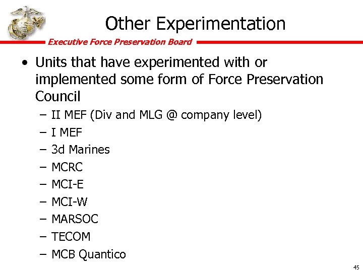 Executive Force Preservation Board Welcome to the 24