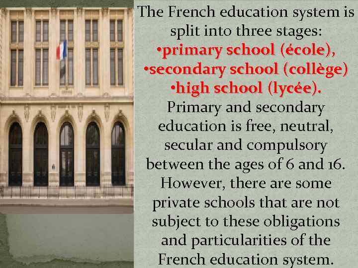The French education system The French education