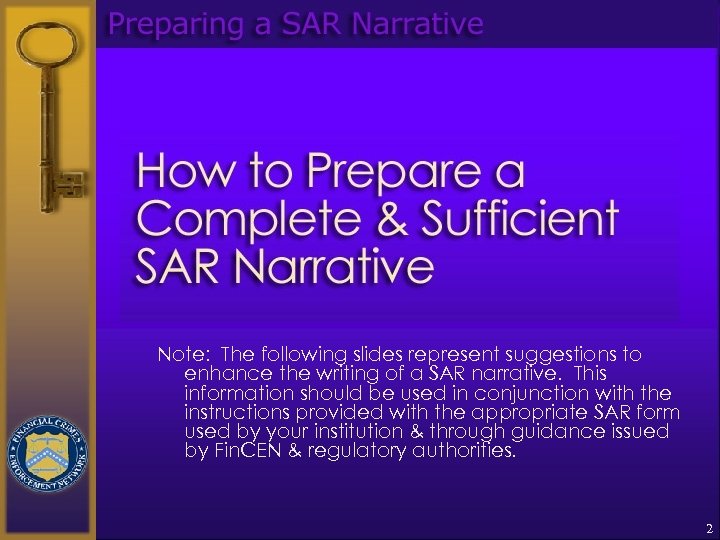 1 Note The following slides represent suggestions