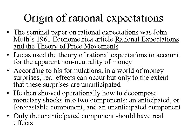 Lecture V New Classical Economics and Robert Lucas