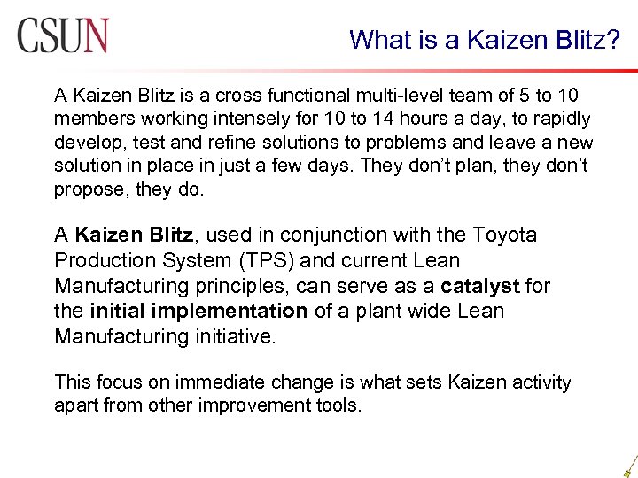 CSUN Engineering Management Six Sigma Quality Engineering Week