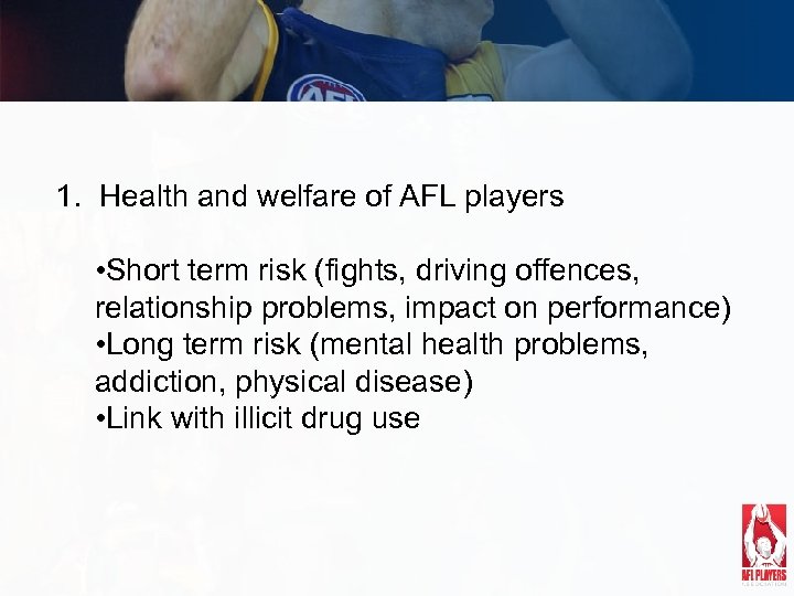 RESPONSIBLE ALCOHOL INITIATIVES Matti Clements AFLPA Misuse