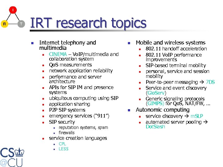 The Internet Real-Time Laboratory IRT http www cs