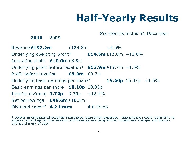 Half-Yearly Review 2011 Six months ended 31