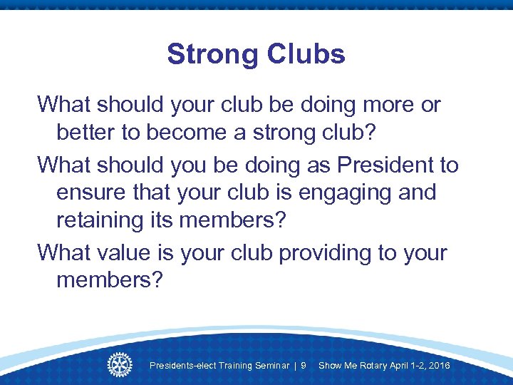 Welcome to PETS Creating Strong Clubs Best Practices