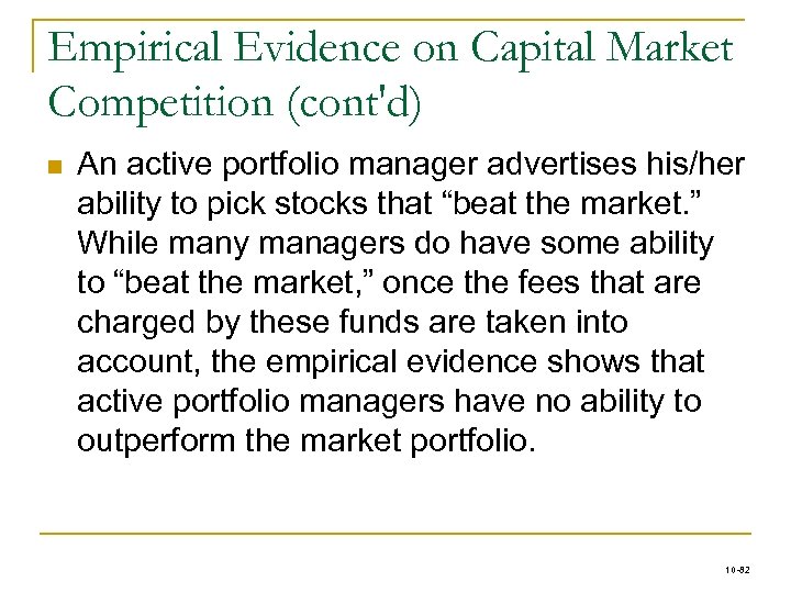 Chapter 10 Capital Markets and the Pricing of