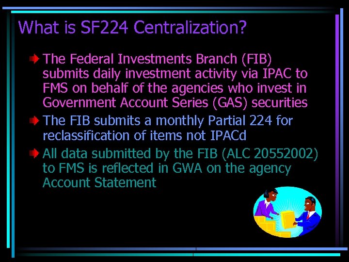 SF 224 Centralization Federal Investments and Borrowings Seminar